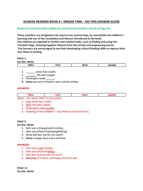 Sunrise Readers Book 9 Do This Answer Guide Pdf