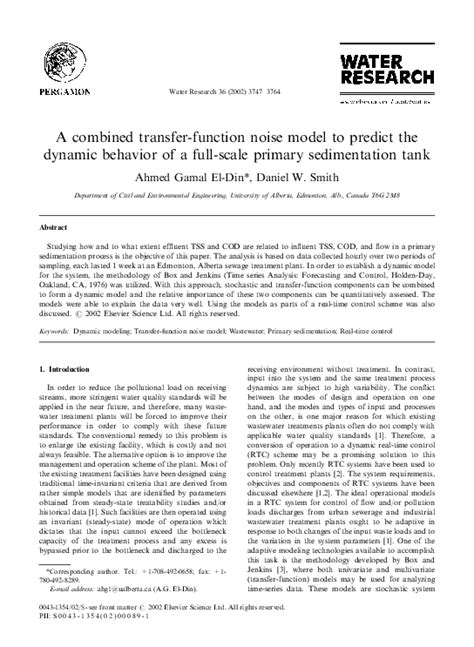 Pdf A Combined Transfer Function Noise Model To Predict The Dynamic Behavior Of A Full Scale