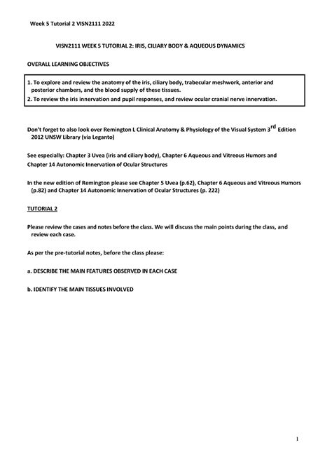 Week 5 Tutorial 2 2022 Notes Pdf Visn2111 Week 5 Tutorial 2 Iris Ciliary Body And Aqueous