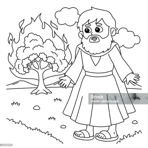 Musa Kristen Dan Halaman Mewarnai Semak Yang Terbakar Ilustrasi Stok