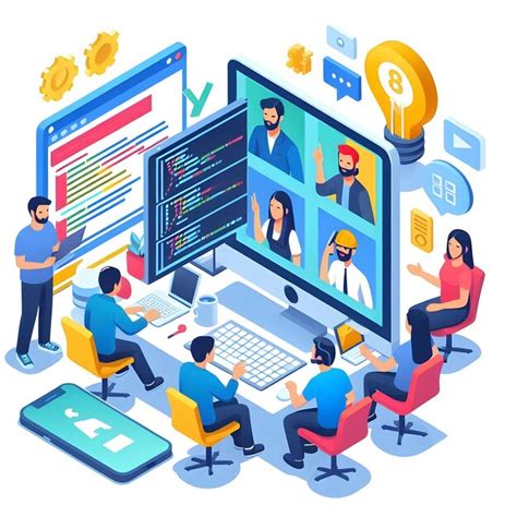 3d Flat Icon As Remote Team Collaborating On A Software Development Project Concept As A Vector