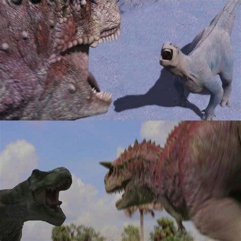 Aladar And Tyrannosaurus Rext Rex Vs Carnotaur Dinosaur Movie
