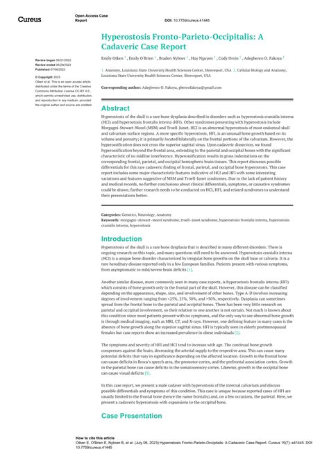 Pdf Hyperostosis Fronto Parieto Occipitalis A Cadaveric Case Report