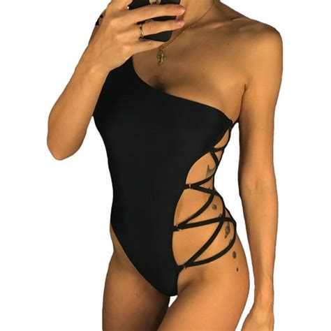 Sexy One Shoulder Lace Up Monokini For Women Fitness Wanahavit