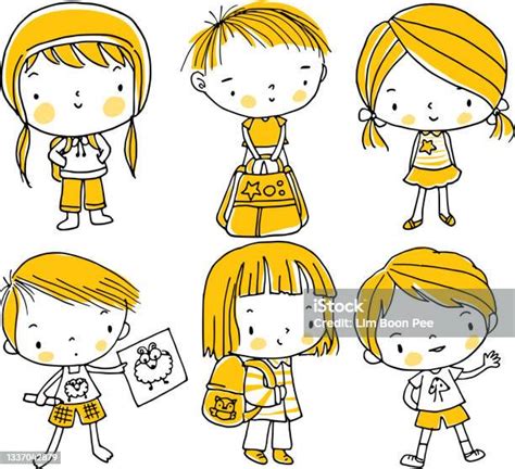 벡터 만화 어린이 소년과 소녀는 국경 배경 프레임 카드를 설정 개체 그룹에 대한 스톡 벡터 아트 및 기타 이미지 개체 그룹