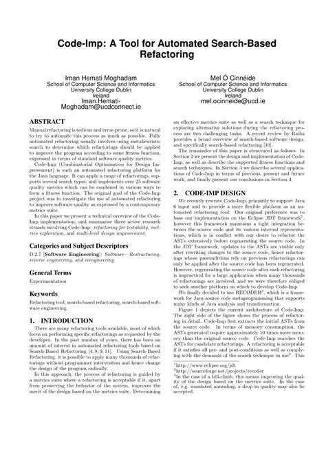 Pdf Code Imp A Tool For Automated Search Based Refactoring