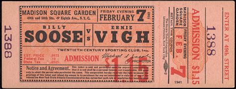 Soose Billy Ernie Vigh Full Ticket 1941 Jo Sports Inc