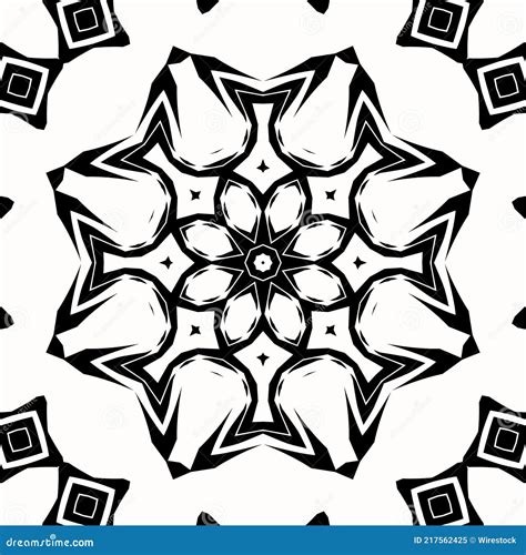 Mandala Vector Art Star Symmetrical Pattern Design In Black And White Stock Illustration