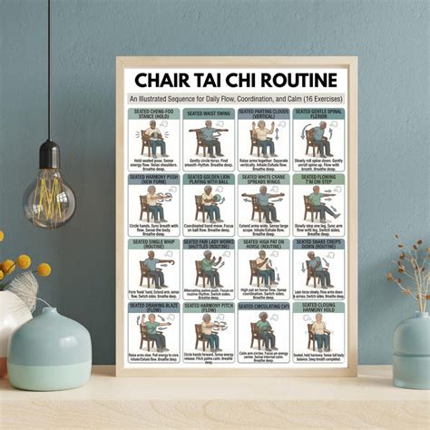 Printable Tai Chi Chair Workout Routine Exercise Chart Plan Pdf Chair Yoga Style Exercises
