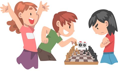 체스 게임을 하는 아이들 클럽이나 토너먼트에서 경쟁하는 아이들 레저 활동 두뇌 개발 컨셉 만화 스타일 벡터 일러스트레이션을 위한