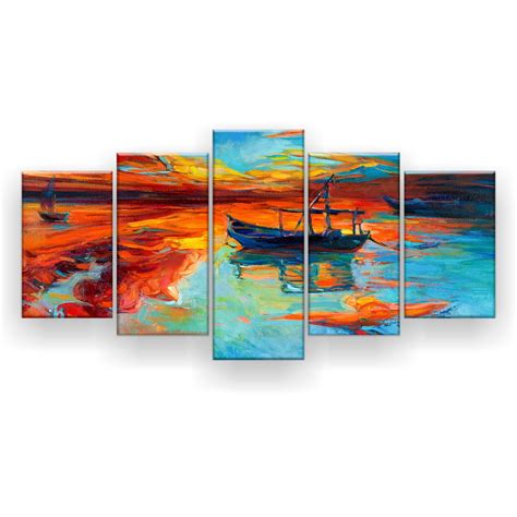 Quadro Decorativo Pintura Três Botes 129x61 Sala Quarto Elo7