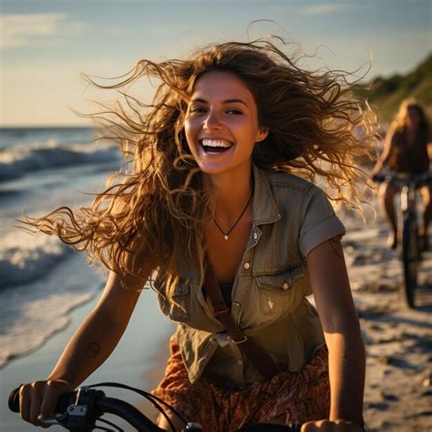 Premium Ai Image A Happy Girl Riding A Bicycle