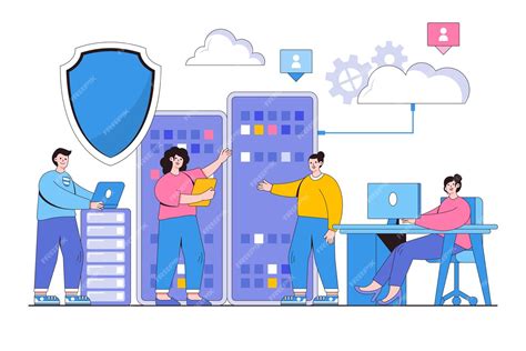 Premium Vector Flat Business Datacenter Technology Developer Technician Team Working With
