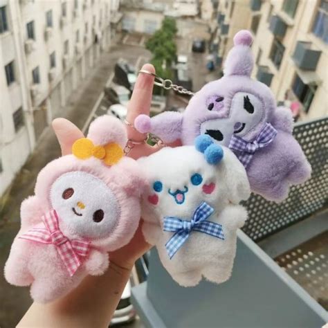 Kawaii Kuromi My Melody Plush Doll Toy Cinnamoroll Keychain Backpack