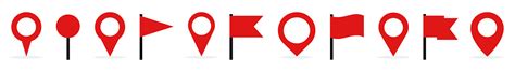 핀과 흔들리는 플래그 벡터 아이콘을 매핑합니다 컬렉션 맵 마커입니다 흰색 배경에 격리된 빨간색 원 포인터 집합입니다 3차원 형태에 대한 스톡 벡터 아트 및 기타 이미지