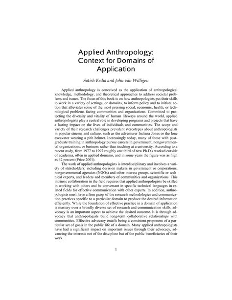 Pdf Applied Anthropology Domains Of Application Edited By Satish