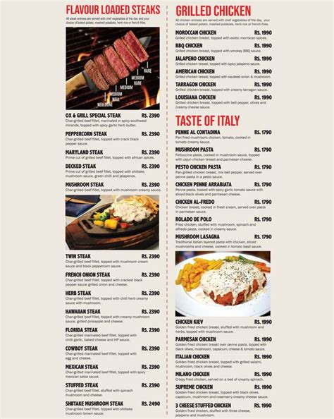 Ox And Grill Steakhouse Menu In Lahore Rated 0 Aug 2025