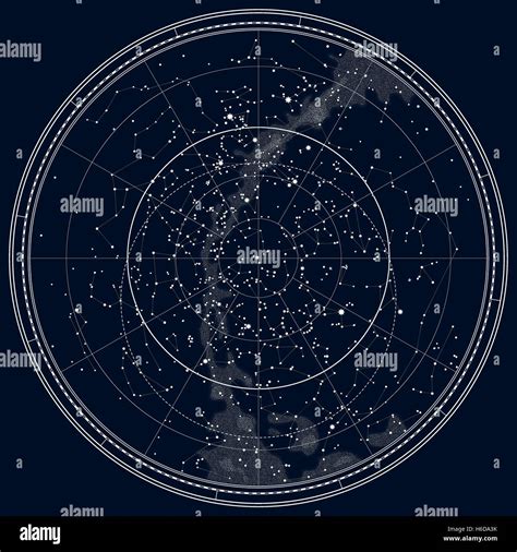 Astronomical Celestial Map Of The Northern Hemisphere Detailed Stock Vector Art And Illustration