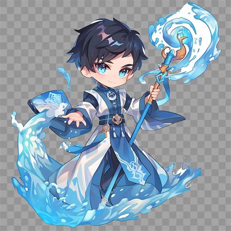 Premium Psd Psd Hydromancer Mage With Water And Wave Patterned Blue Premium Psd Psd Hydromancer Mage With Water And Wave Patterned Blue
