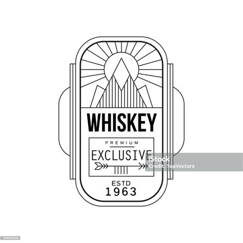 위스키 빈티지 라벨 디자인 프리미엄 독점 강한 음료 배지 Estd 1963 흰색 배경에 알코올 산업 흑백 상징 벡터 일러스트 레이 션 0명에 대한 스톡 벡터 아트 및 기타