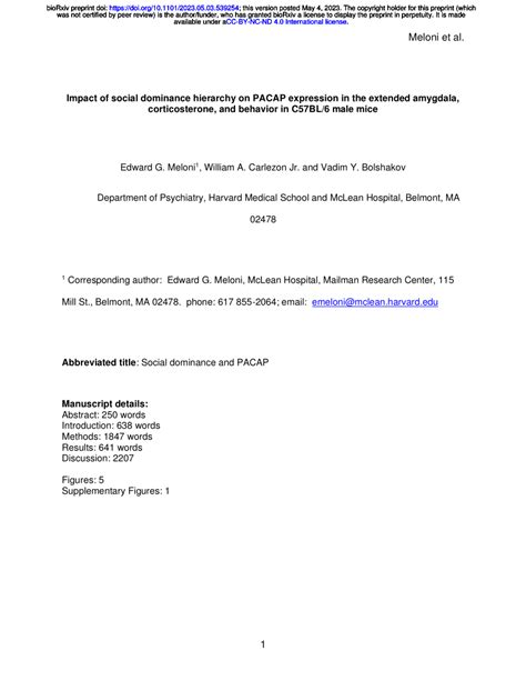 Pdf Impact Of Social Dominance Hierarchy On Pacap Expression In The