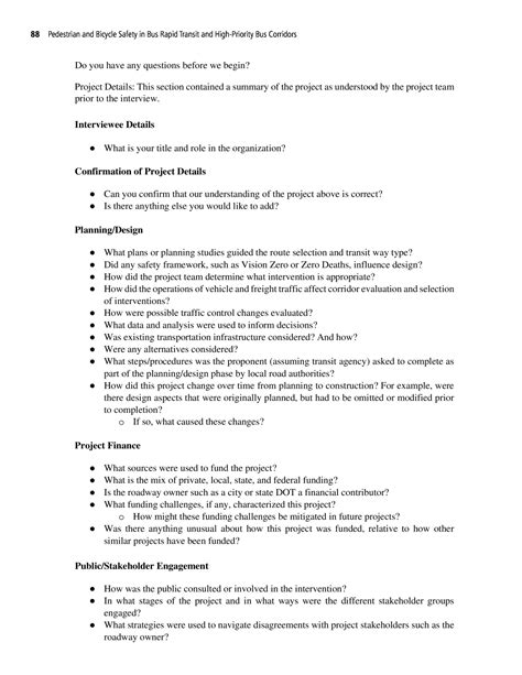 Appendix Interview Guide Pedestrian And Bicycle Safety In Bus Rapid Transit And High