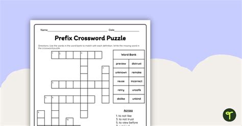 Prefix Crossword Puzzle Worksheet Teach Starter