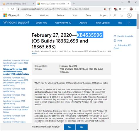 Microsoft Releases Kb4535996 For Windows 10 Version 1903 And 1909 Ghacks Tech Newsmicrosoft