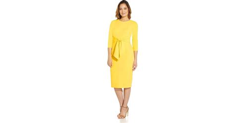 Adrianna Papell Synthetic Knit Crepe Tie Waist Sheath Dress In Yellow