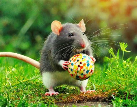 A Photo Of A Rat Playing With A Ball In Nature Stock Illustration