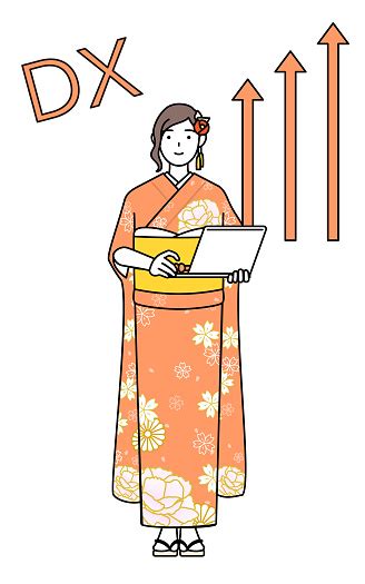 Dx의 이미지 신년식이나 성인식 졸업식 결혼식 등에서의 하츠모데 장사 개량에 성공한 후리소데 차림의 여성 Hatsumode에
