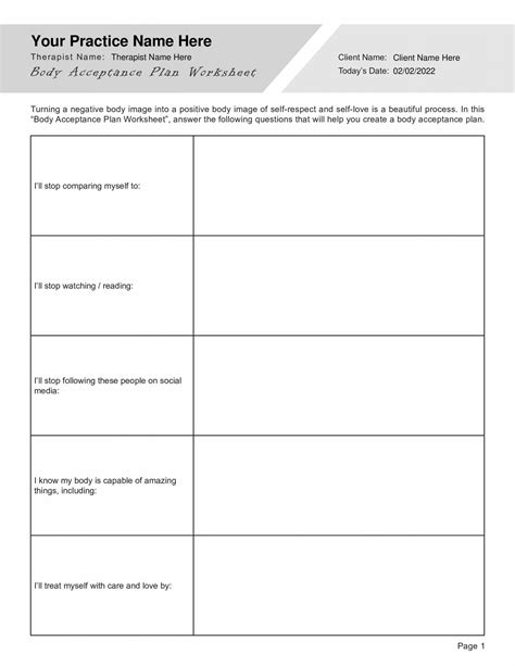 Body Acceptance Plan Worksheet Editable Fillable Printable Pdf