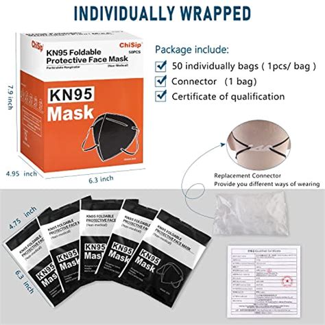 Chisip Kn95 Face Masks 50 Pack Individually Wrapped Cup Dust Safety