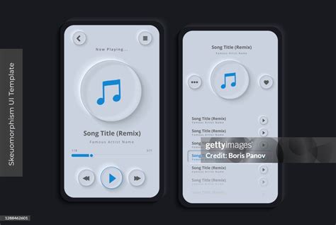Clean Skeuomorphism Ui Or Neumorphism Mobile Music Streaming App With 3d Indent Button Icons On