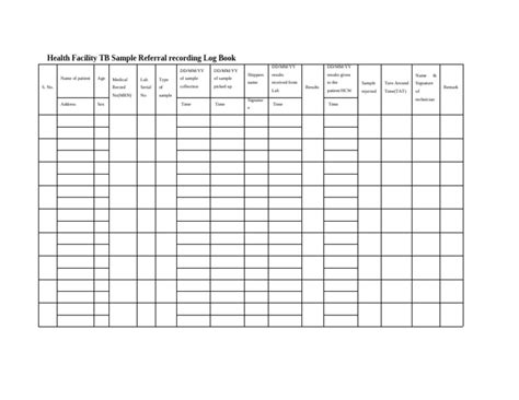 Tb Sample Referral Log Book Template Pdf