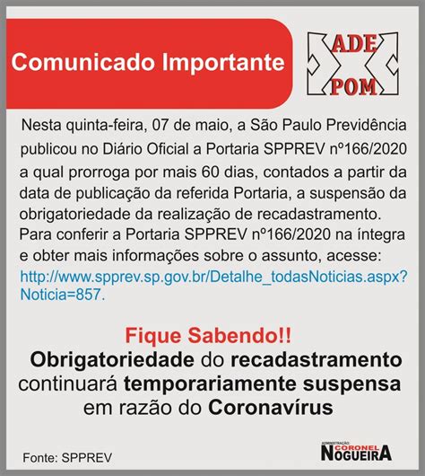Spprev Prorroga A Suspensão De Obrigatoriedade Do Recadastramento Adepom