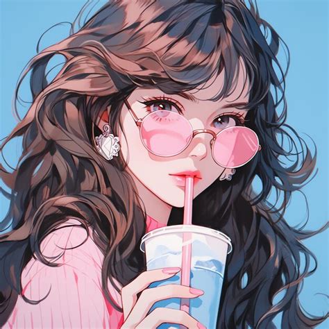 A Drawing Of A Woman Holding A Straw And A Straw With A Straw In Her