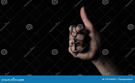 Praying With A Rosary Hand Of Catholic Man With Rosary On Black Background Stock Image Image