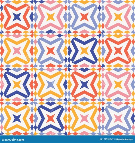 Vector Geometric Seamless Pattern With Colorful Elements Stars