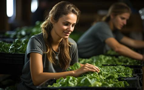Premium Ai Image Woman In Uniform Filling Plastic Crates With Fresh