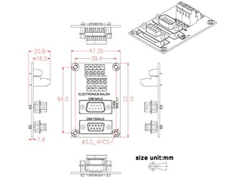 Electronics Salon D SUB DB9 Male Female Header Breakout Board DSUB Terminal Block Connector