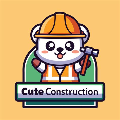 A Cute Construction Worker With A Hammer And A Sign That Says Cute