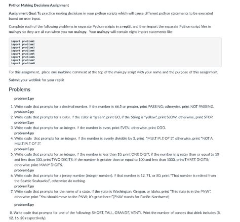 Solved Python Making Decisions Assignment Assignment Goal