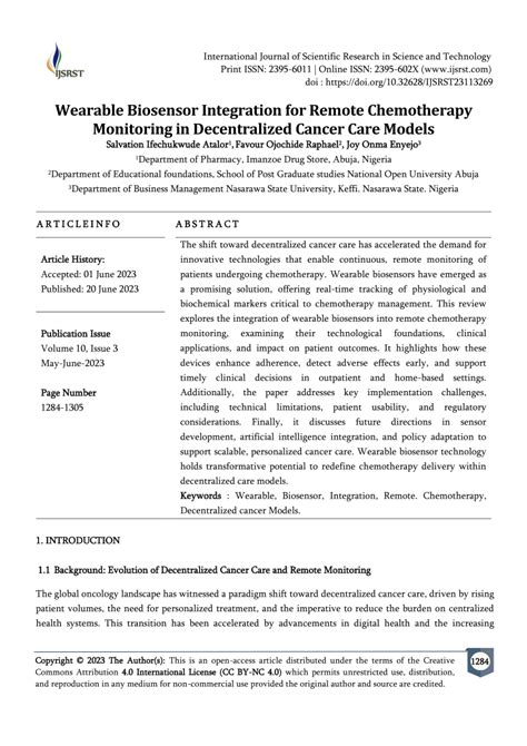 Pdf Wearable Biosensor Integration For Remote Chemotherapy Monitoring In Decentralized Cancer
