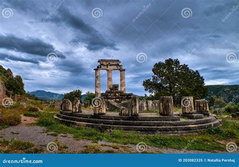 Ruins Of Tholos Of Ancient Greek Goddess Athena Pronaia In Delphi