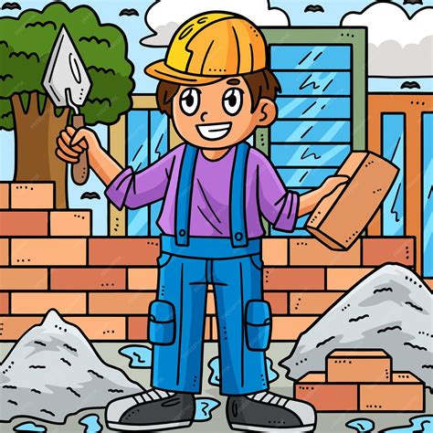 premium vector this cartoon clipart shows a mason and bricks illustration