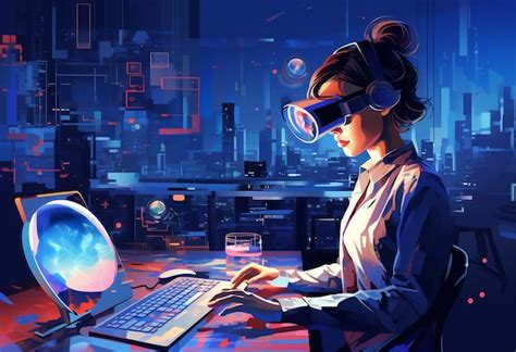 premium photo woman vision headset technology glasses innovation neon