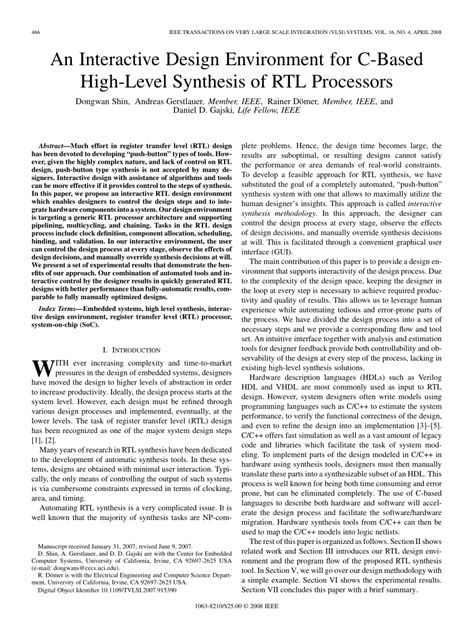 Pdf An Interactive Design Environment For C Based High Level Synthesis Of Rtl Processors