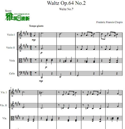 Waltz In C Sharp Minor Op64 No2 肖邦 升c小调圆舞曲弦乐四重奏谱