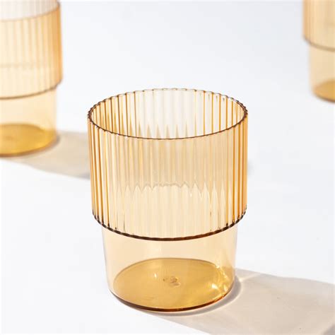 Ribbed Stackable Plastic Tumblers Amber Gold 7oz Efavormart